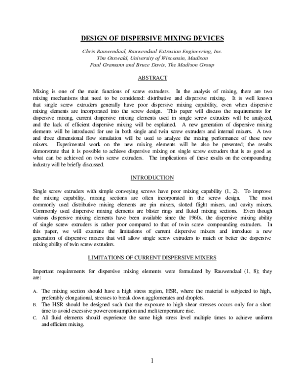 (PDF) 1 Design of Dispersive Mixing Devices | chris rauwendaal - Academia.edu