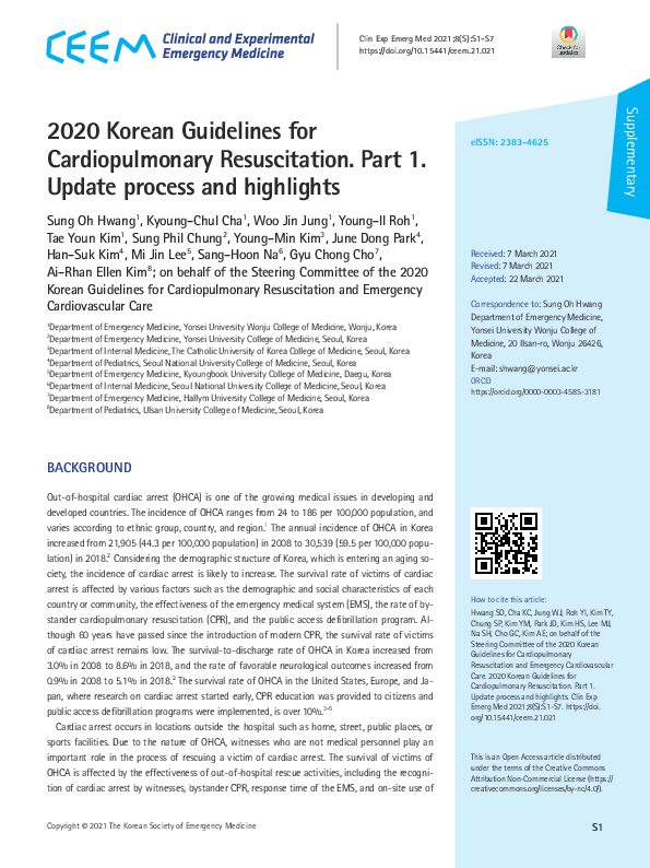 (PDF) 2020 Korean Guidelines for Cardiopulmonary Resuscitation. Part 1 ...