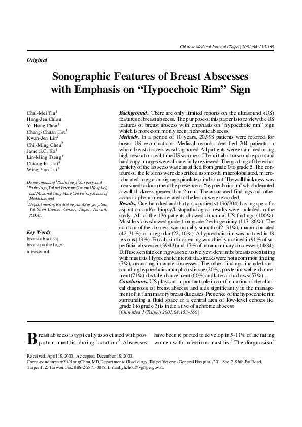 (PDF) Sonographic features of breast abscesses with emphasis on ...