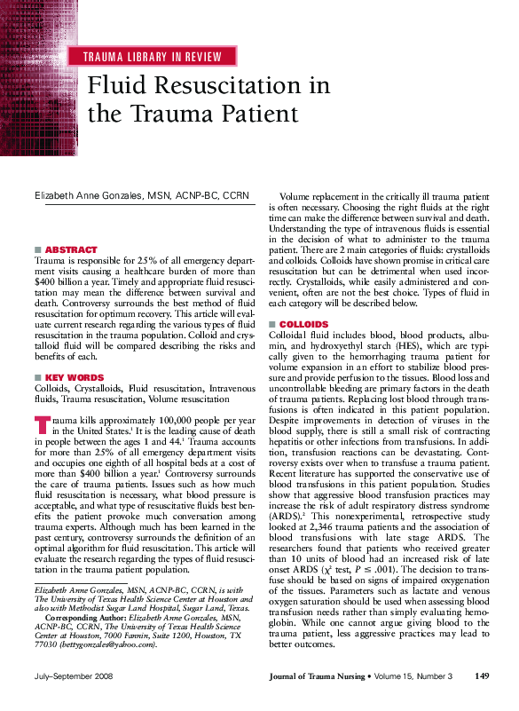(PDF) Fluid Resuscitation in the Trauma Patient
