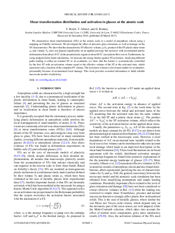(PDF) Shear transformation distribution and activation in glasses at ...