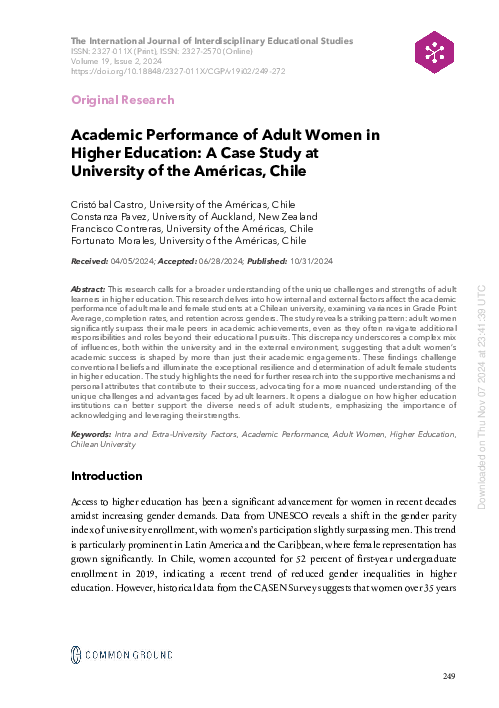 (PDF) Academic Performance of Adult Women in Higher Education: A Case Study at University of the ...