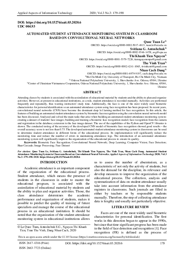 (PDF) Automated Student Attendance Monitoring System in Classroom Based on Convolutional Neural ...