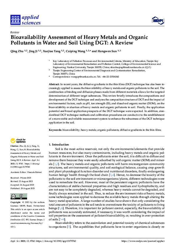 (PDF) Bioavailability Assessment of Heavy Metals and Organic Pollutants ...