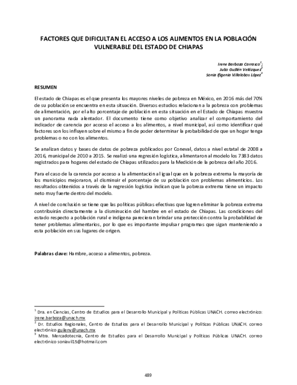 (PDF) Factores Que Dificultan El Acceso a Los Alimentos en La Población Vulnerable Del Estado De ...