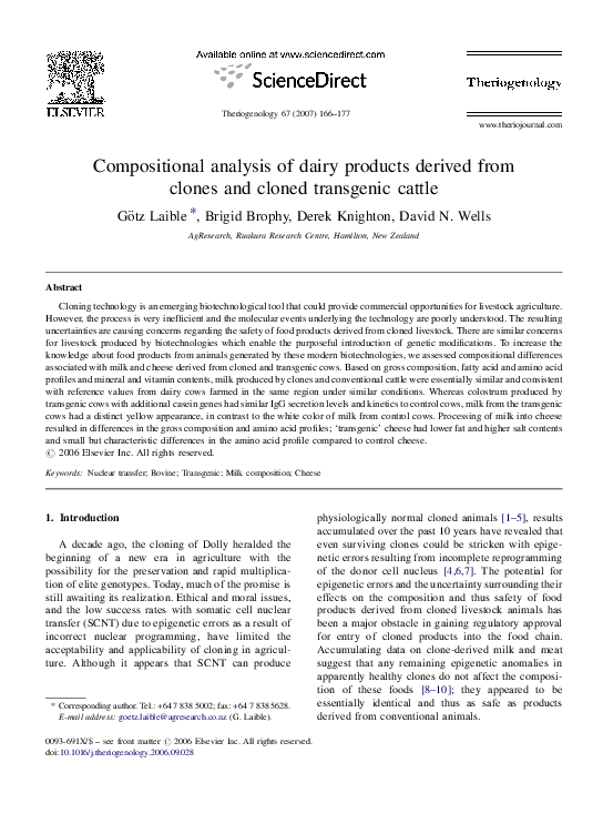 (PDF) Compositional analysis of dairy products derived from clones and ...