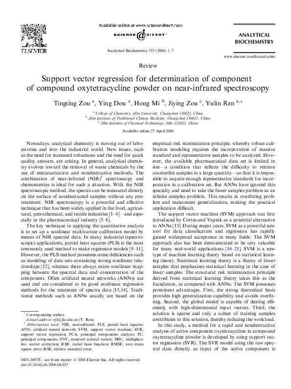 (PDF) Support vector regression for determination of component of compound oxytetracycline ...
