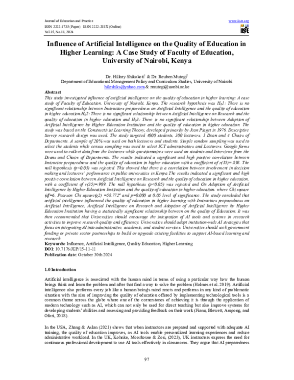 (PDF) Influence of Artificial Intelligence on the Quality of Education ...