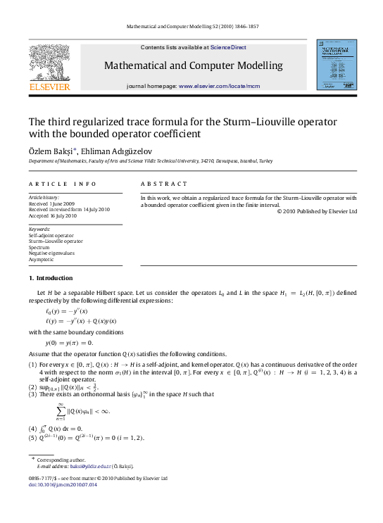 (PDF) The third regularized trace formula for the Sturm–Liouville ...