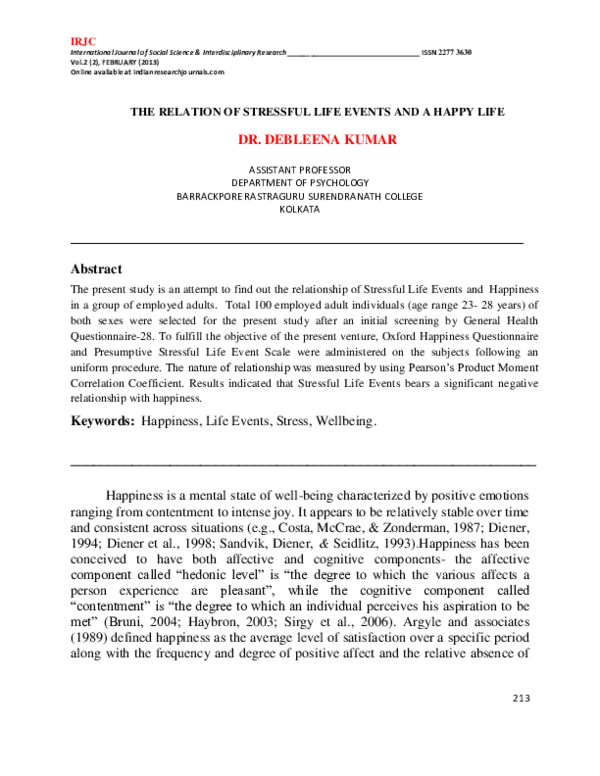 (PDF) The Relation of Stressful Life Events and A Happy Life