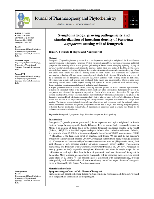 (PDF) Symptomatology, proving pathogenicity and standardization of ...