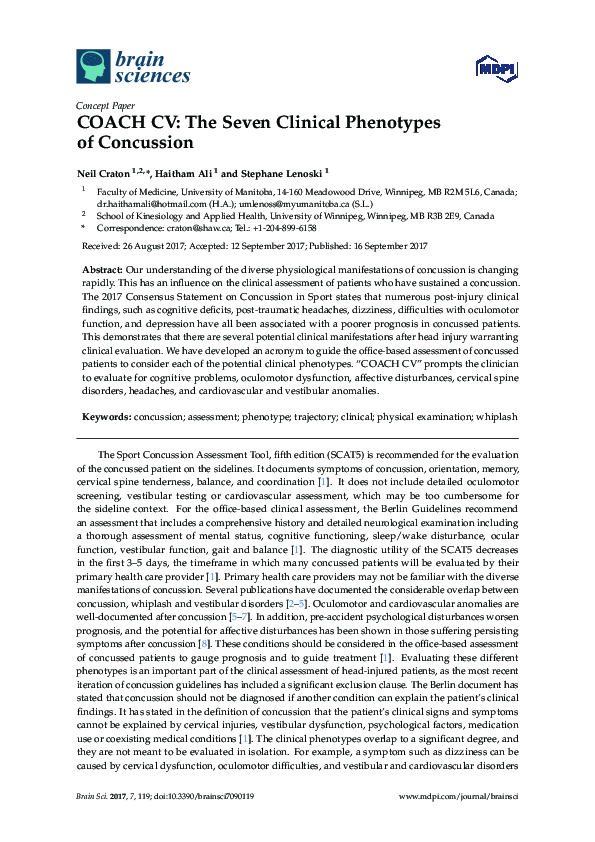 (PDF) COACH CV: The Seven Clinical Phenotypes of Concussion
