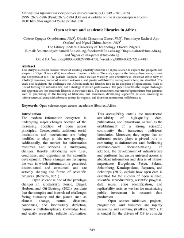 (PDF) Open science and academic libraries in Africa