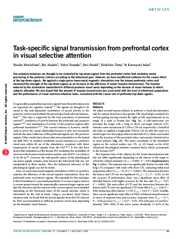 (PDF) Task-specific signal transmission from prefrontal cortex in visual selective attention