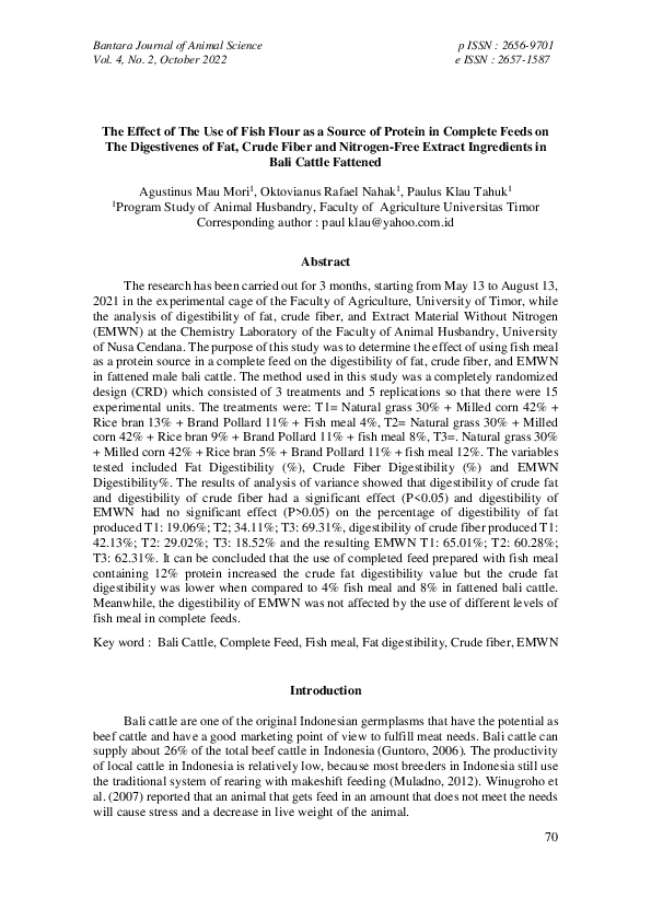 (PDF) The Effect of The Use of Fish Flour as a Source of Protein in ...