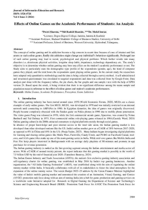 (PDF) Effects of Online Games on the Academic Performance of Students: An Analysis