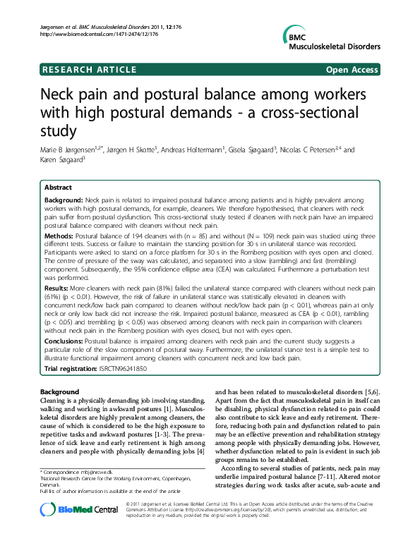 (PDF) Neck pain and postural balance among workers with high postural ...