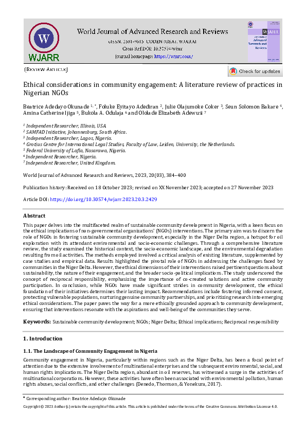 (PDF) Ethical considerations in community engagement: A literature ...