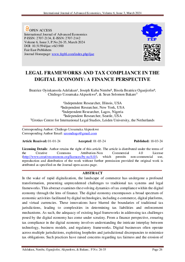 (PDF) Legal Frameworks and Tax Compliance in the Digital Economy: A ...