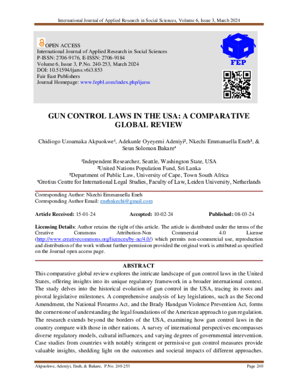(PDF) Gun Control Laws in the Usa: A Comparative Global Review