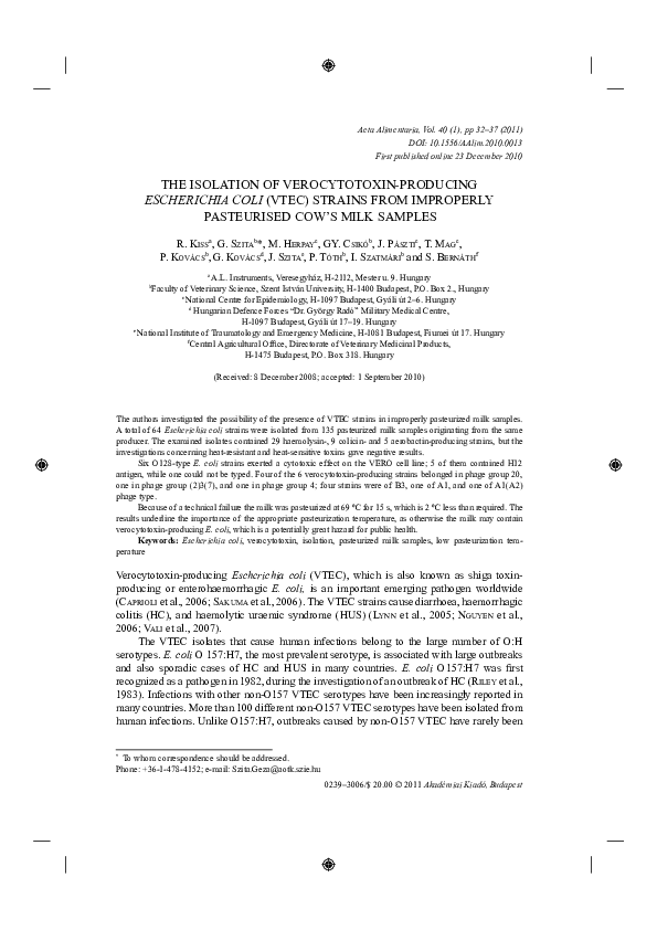 (PDF) The isolation of verocytotoxin-producing Escherichia coli (VTEC ...