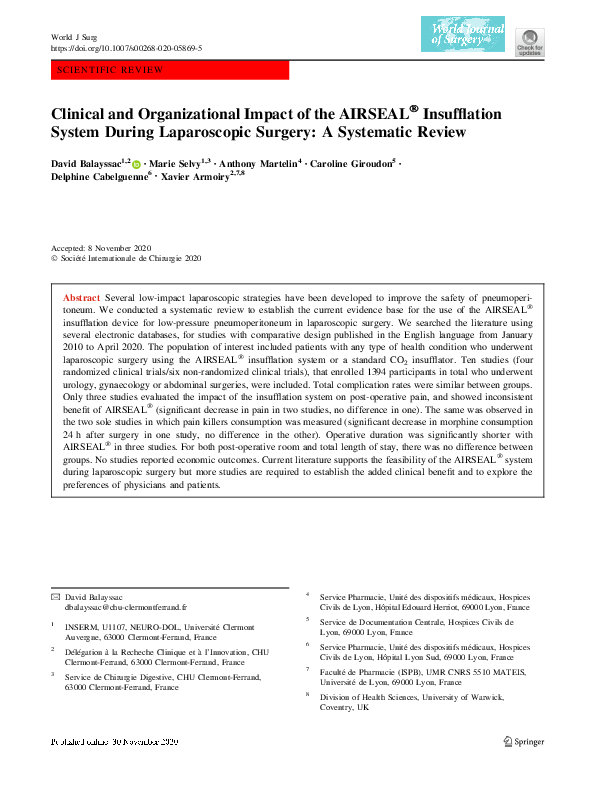 (PDF) Clinical and Organizational Impact of the AIRSEAL® Insufflation ...