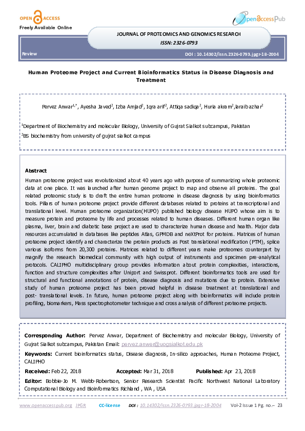 (PDF) Human Proteome Project and Current Bioinformatics Status in ...