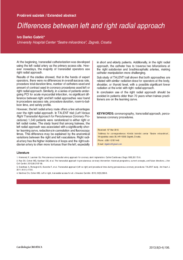 (PDF) Differences between left and right radial approach