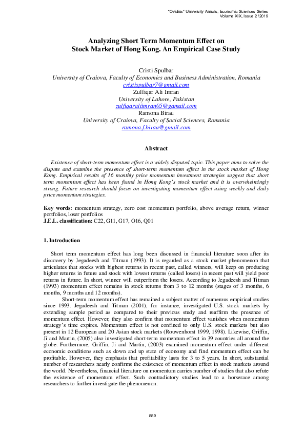 (PDF) Analyzing Short Term Momentum Effect on Stock Market of Hong Kong. An Empirical Case Study