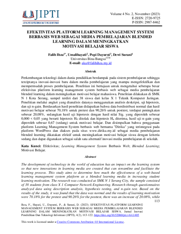 (PDF) Efektivitas Platform Learning Management System Berbasis Web Sebagai Media Pembelajaran ...