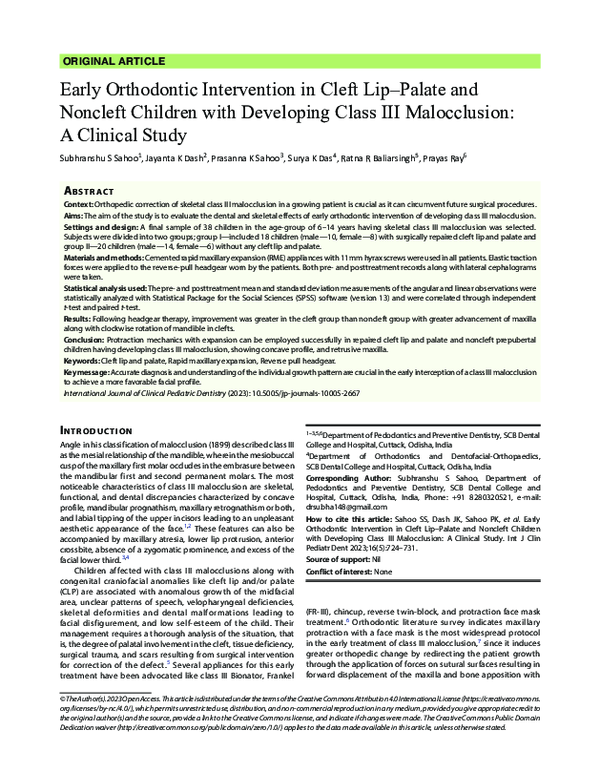 (PDF) Early Orthodontic Intervention in Cleft Lip–Palate and Noncleft Children with Developing ...