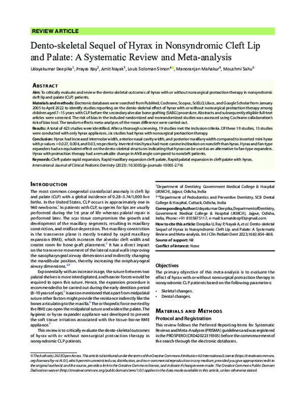 (PDF) Dento-skeletal Sequel of Hyrax in Nonsyndromic Cleft Lip and Palate: A Systematic Review ...