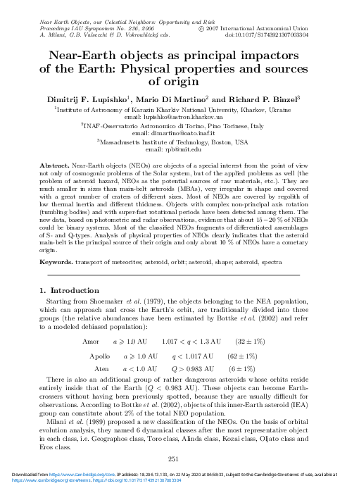 (PDF) Near-Earth objects as principal impactors of the Earth: Physical ...
