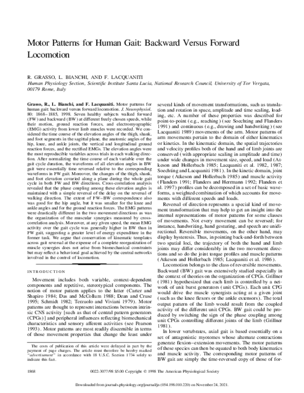 (PDF) Motor Patterns for Human Gait: Backward Versus | Emanuel Andrada ...