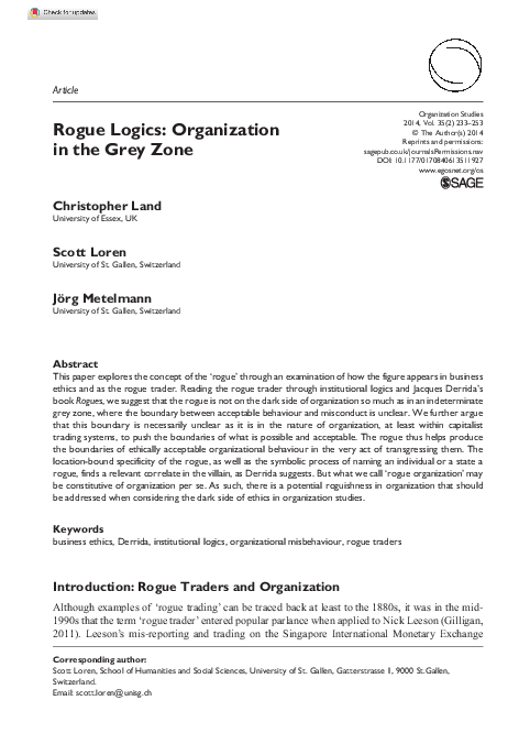 (PDF) Rogue Logics: Organization in the Grey Zone