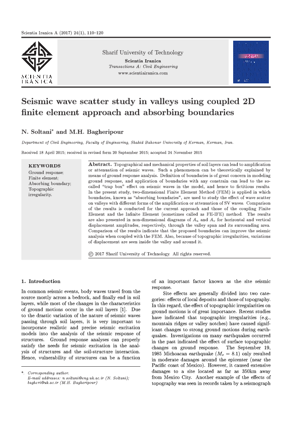 (PDF) Seismic Wave Behavior in Valleys via FEM