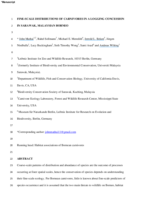 (PDF) Fine-scale distributions of carnivores in a logging concession in ...