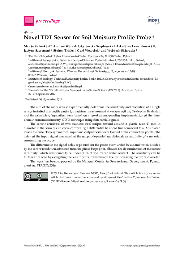 (PDF) Novel TDT Sensor for Soil Moisture Profile Probe