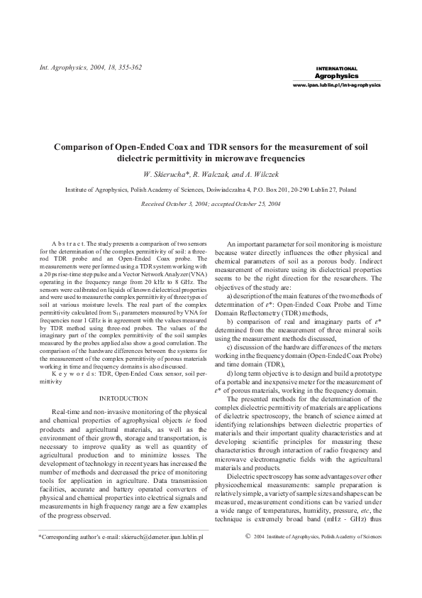 (PDF) Comparison of Open-Ended Coax and TDR sensors for the measurement ...