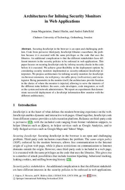 (PDF) Architectures for Inlining Security Monitors in Web Applications
