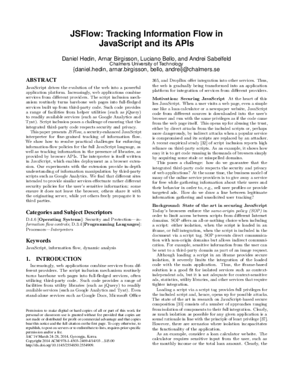 (PDF) JSFlow: Tracking information flow in JavaScript and its APIs