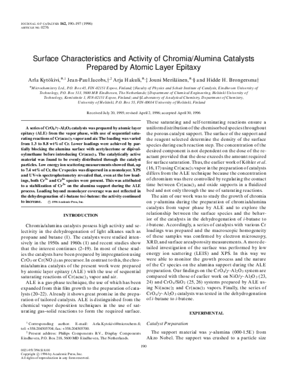 (PDF) Surface Characteristics and Activity of Chromia/Alumina Catalysts ...