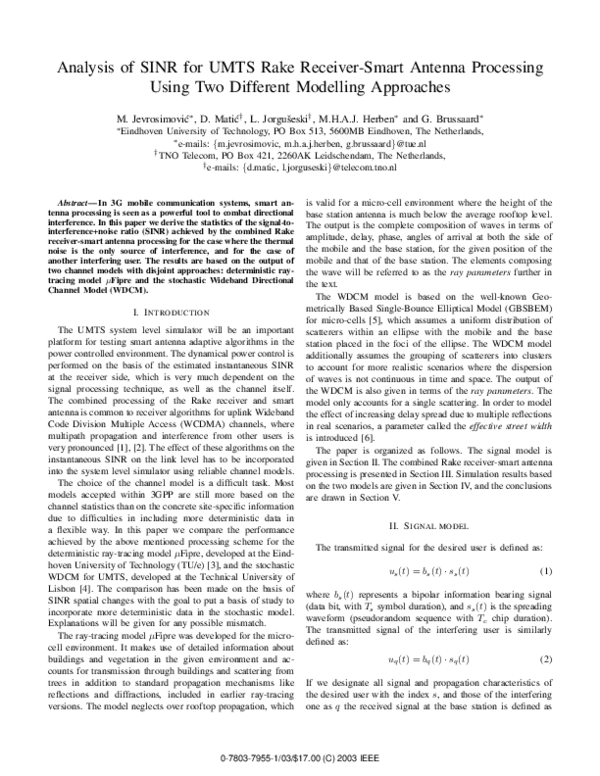 (PDF) Analysis of SINR for UMTS RAKE receiver-smart antenna processing ...