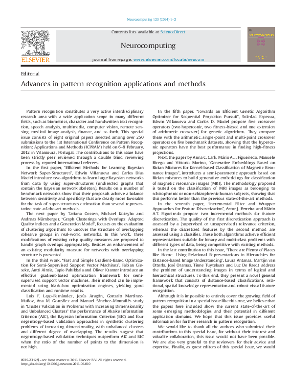 (PDF) Advances in pattern recognition applications and methods | Aln Fred - Academia.edu