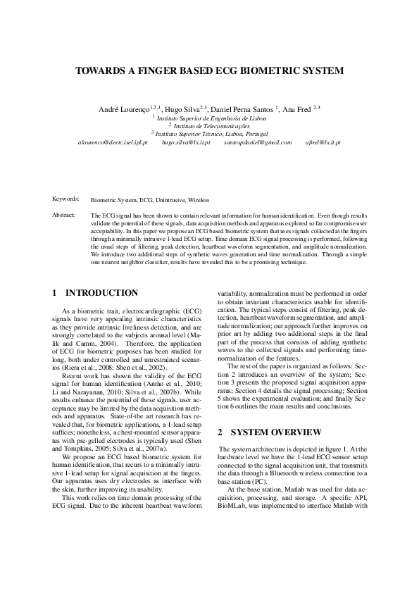 (PDF) Towards a Finger Based Ecg Biometric System