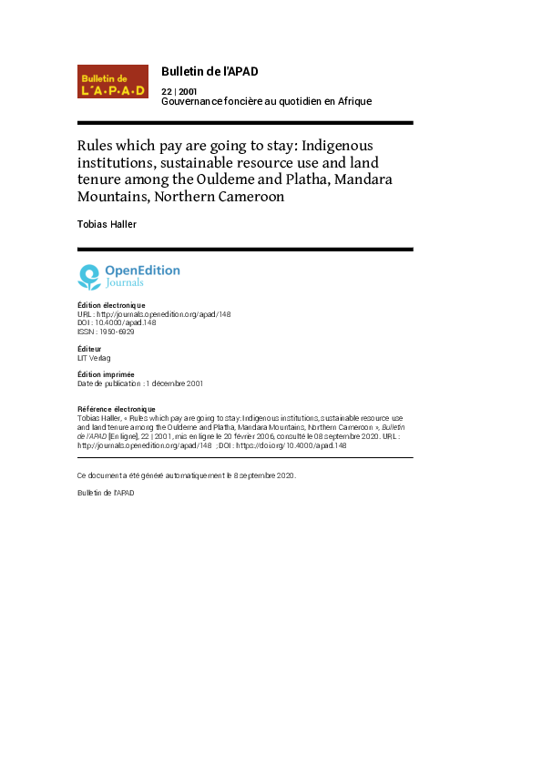 (PDF) Rules which pay are going to stay: Indigenous institutions ...