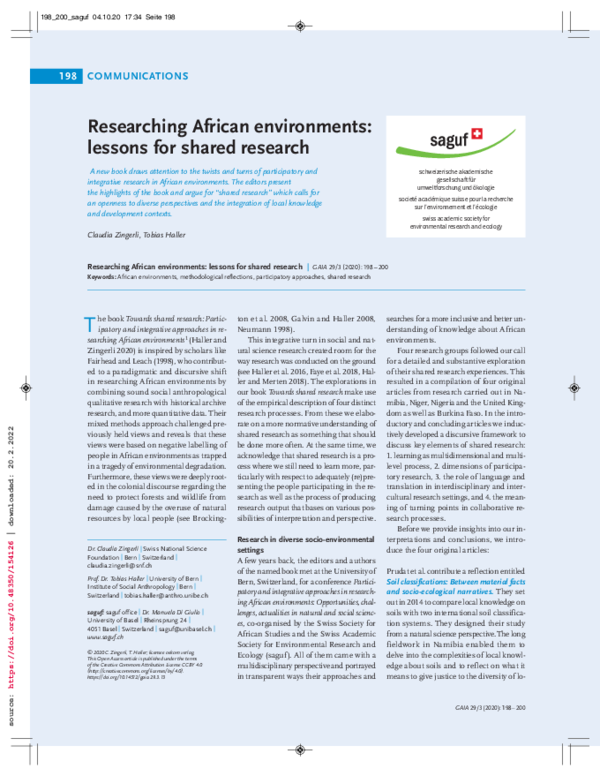 (PDF) Researching African environments: lessons for shared research