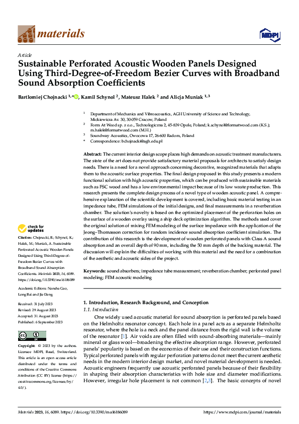 (PDF) Sustainable Perforated Acoustic Wooden Panels Designed Using Third-Degree-of-Freedom ...