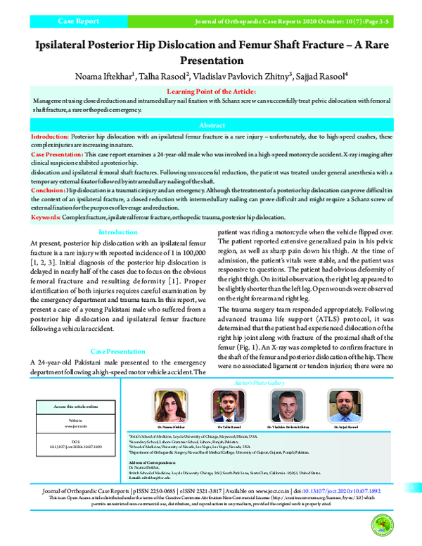 (PDF) Ipsilateral Posterior Hip Dislocation and Femur Shaft Fracture – A Rare Presentation