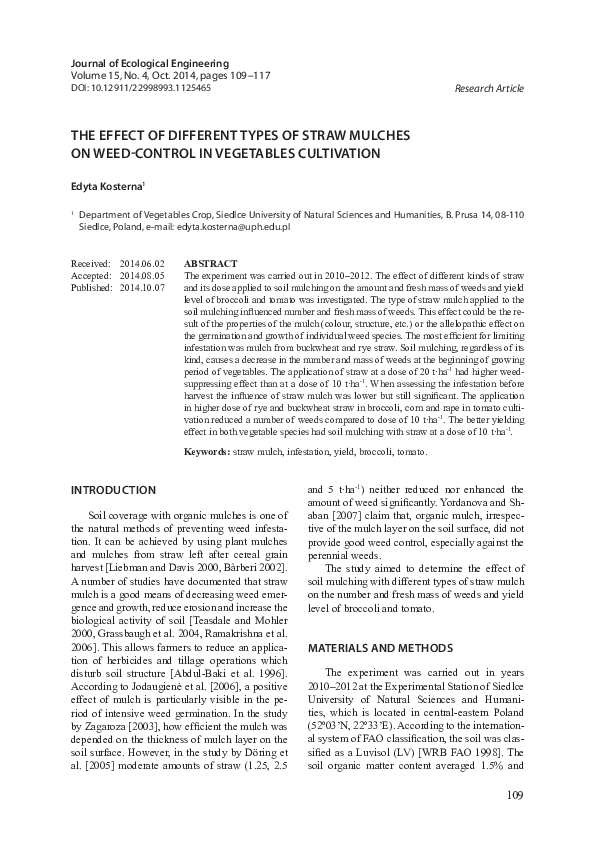 Pdf Weed Control Effects On Different Types Of Cover Crop Mulches